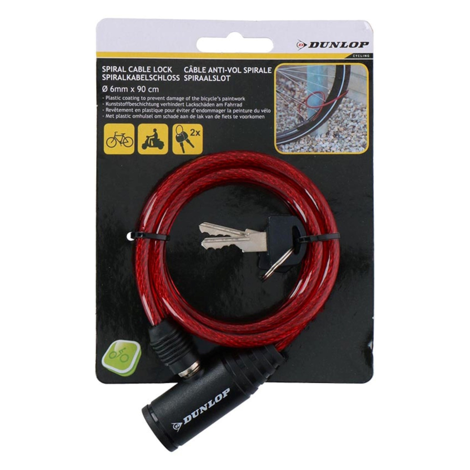 Zapięcie do roweru spiralne na klucz 90 cm czerwone Dunlop - Extrabiuro.pl