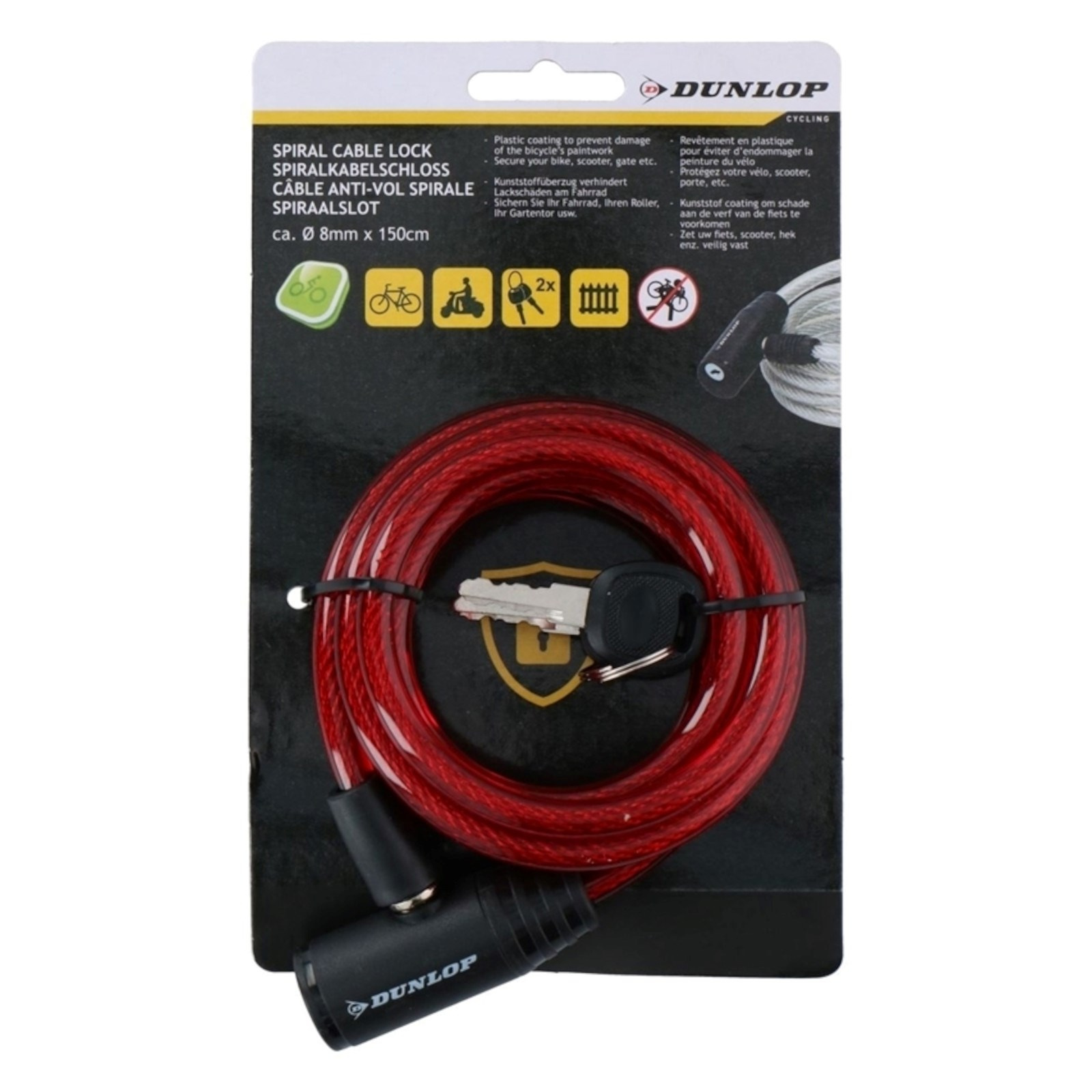 Zapięcie do roweru spiralne na klucz czerwone Dunlop - Extrabiuro.pl